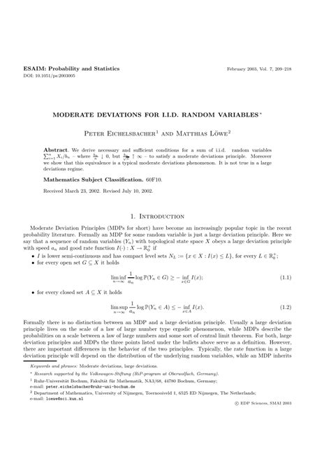 Pdf Moderate Deviations For Iid Random Variables
