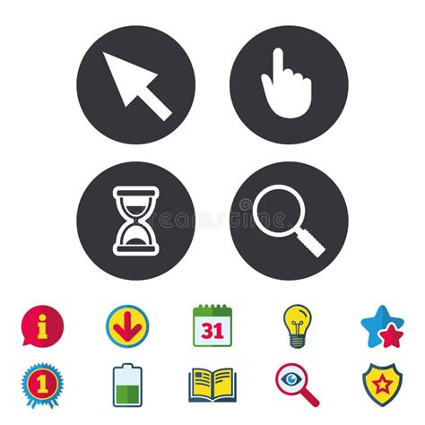mouse cursor icon hourglass magnifier glass stock vector