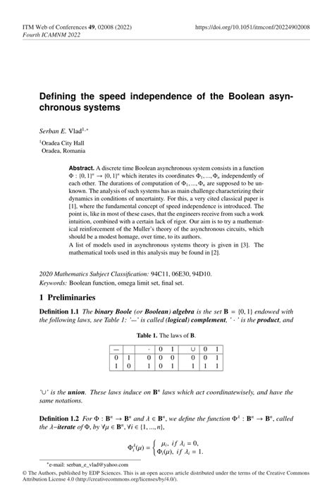 Pdf Defining The Speed Independence Of The Boolean Asynchronous Systems