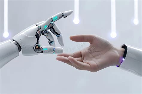Human And Artificial Intelligence Robot Hand Connection Interaction Stock Illustration