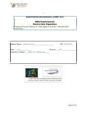 Experimental Biochemistry DNA Experiments Restriction Course Hero