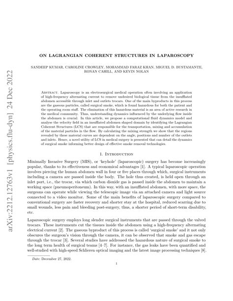 Pdf On Lagrangian Coherent Structures In Laparoscopy