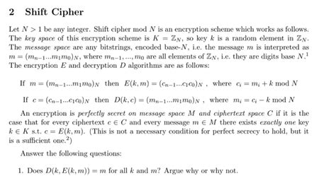 2 Shift Cipher Let N 1 Be Any Integer Shift Cipher