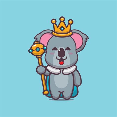 귀여운 킹 코알라 만화 벡터 일러스트 레이 션 프리미엄 벡터