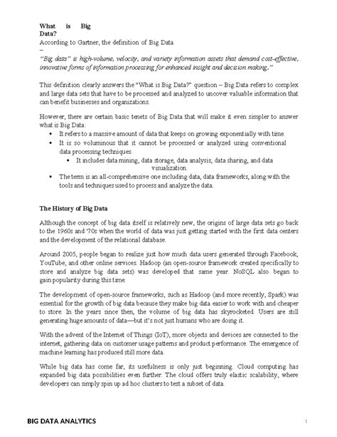 1 Bda Unit 1 Notes What Is Big Data According To Gartner The Definition Of Big Data Big