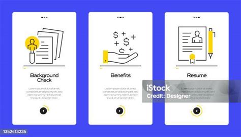 플랫 아이콘이 있는 모바일 앱 페이지 화면의 작업 및 이력서 개념 Ux Ui 디자인 템플릿 벡터 일러스트레이션 신청서에 대한 스톡 벡터 아트 및 기타 이미지 Istock