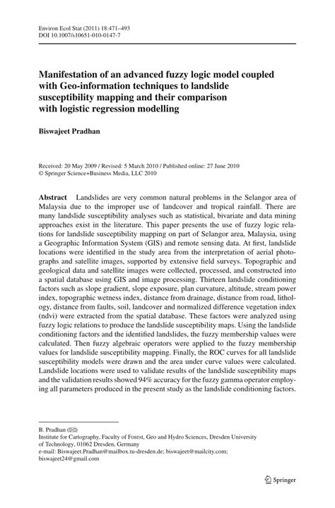 Pdf Manifestation Of An Advanced Fuzzy Logic Model Coupled With Geo Information Techniques To