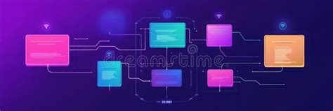 Visualizing Data Flow Sticky Note System On A Vibrant Neon Background