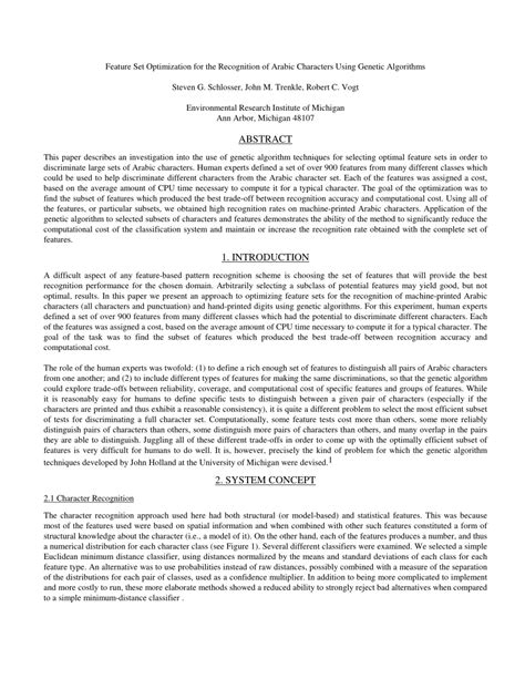 Pdf Feature Set Optimization For The Recognition Of Arabic Characters Using Genetic Algorithms