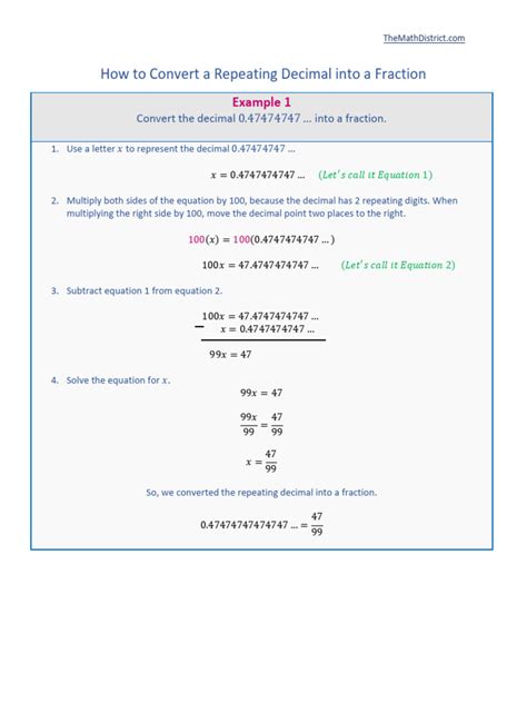 1 3 How To Convert A Repeating Decimal Into A Fraction Download Free Pdf Decimal