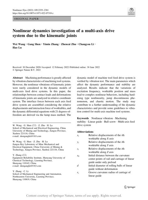Nonlinear Dynamics Investigation Of A Multi Axis Drive System Due To
