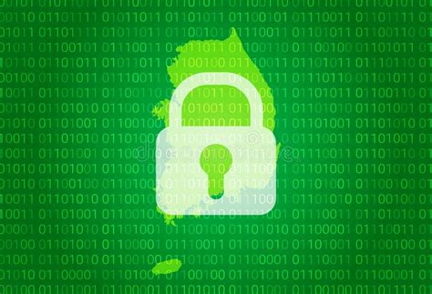 Map Of South Korea Illustration With Lock And Binary Code Background