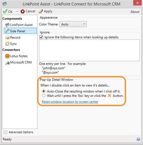 Configuring The Linkpoint Connect Side Panel Ibm Notes Ms Dynamics