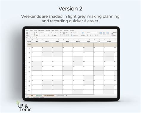 2025 Year Planner Excel Spreadsheet For Habits Babes Professionals Travel Families