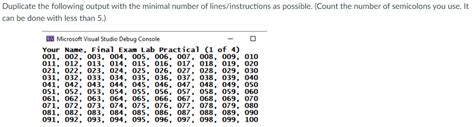 duplicate the following output with the minimal