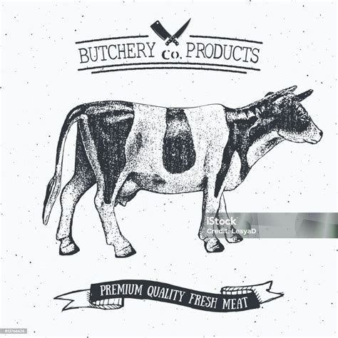 정육점가 게 빈티지 엠 블 럼 쇠고기 고기 제품 도살 로고 템플릿 복고풍 스타일 빈티지 디자인 로고 라벨 배지 및 브랜드 디자인에 대 한 벡터 일러스트 레이 션 0명에 대한
