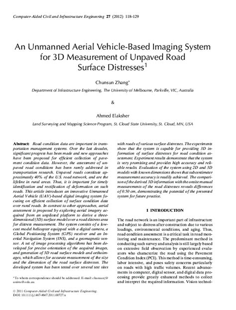 Pdf An Unmanned Aerial Vehicle‐based Imaging System For 3d Measurement Of Unpaved Road Surface