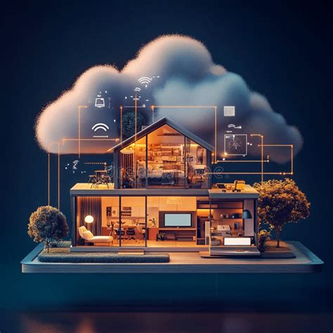 Smart Home Technology Modern House Cloud Computing Digital Network