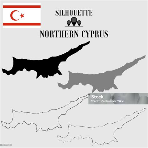 북키프로스 개요 세계지도 실체 대시 라인 윤곽 실루엣 국기 벡터 일러스트 디자인 배경에 고립 개체 요소 국가 설정에서 기호 가정 생활에 대한 스톡 벡터 아트 및 기타 이미지