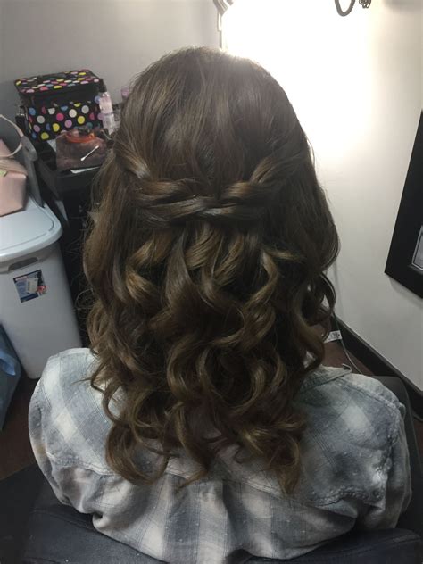 Prom Hair Half Up Half Down Brunette Hair Braid Curls Updo Curled