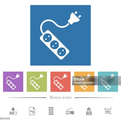 세 개의 소켓과 연장 코드가있는 휴대용 전기 콘센트와 정사각형 배경의 단단한 평평한 흰색 아이콘을 꽂습니다 0명에 대한 스톡 벡터 아트 및 기타 이미지 Istock