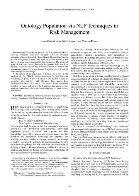 Pdf Ontology Population Via Nlp Techniques In Risk Management