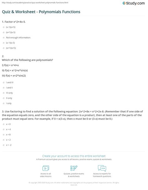 Polynomials Worksheet With Answers E Streetlight Com