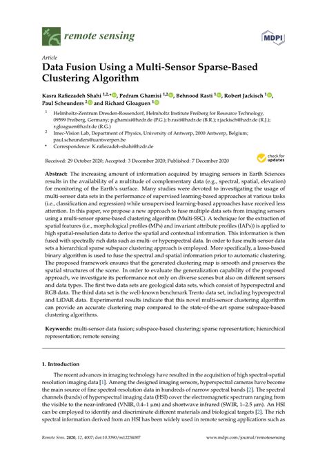 Pdf Data Fusion Using A Multi Sensor Sparse Based Clustering Algorithm
