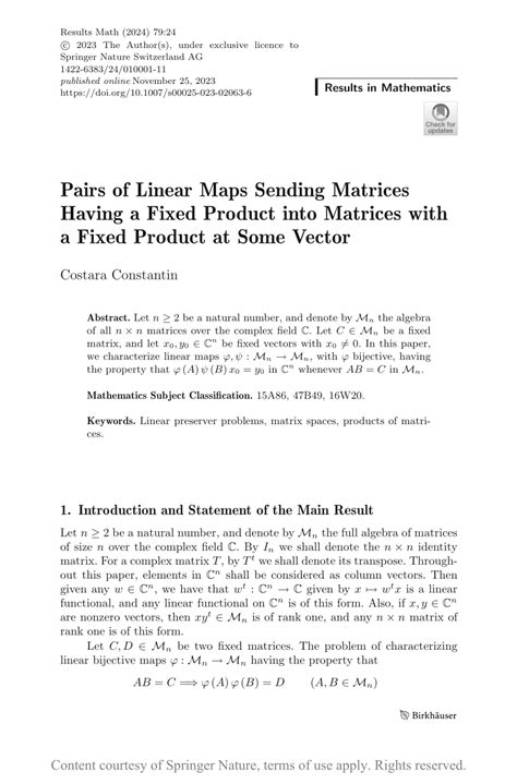 Pairs Of Linear Maps Sending Matrices Having A Fixed Product Into