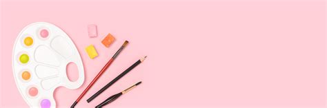 분홍색 배경에 수채화 팔레트와 페인트 브러시가 있는 배너 0명에 대한 스톡 사진 및 기타 이미지 0명 개념 개체 그룹 Istock