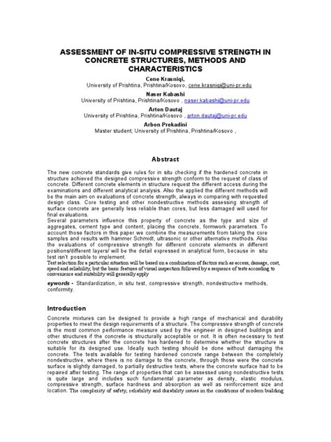 Assessment Of In Situ Compressive Strength In Concrete Structures Methods And Characteristics