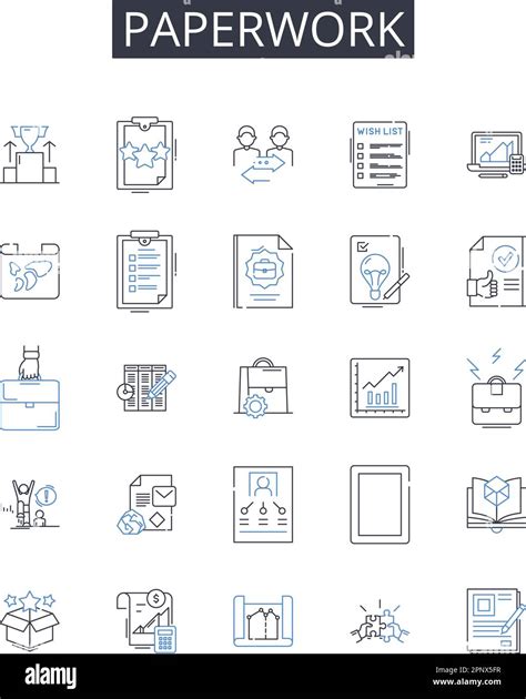 Paperwork Line Icons Collection Documentation Red Tape Records