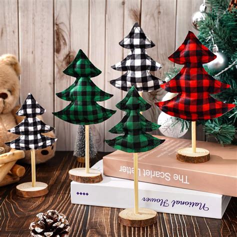 Whaline Pcs Christmas Fabric Tall Standing Plaid Xmas Tree Block Set