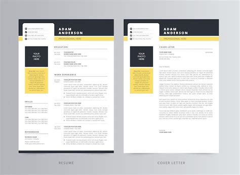 깨끗한 이력서 또는 이력서 및 커버 레터 템플릿 프리미엄 벡터