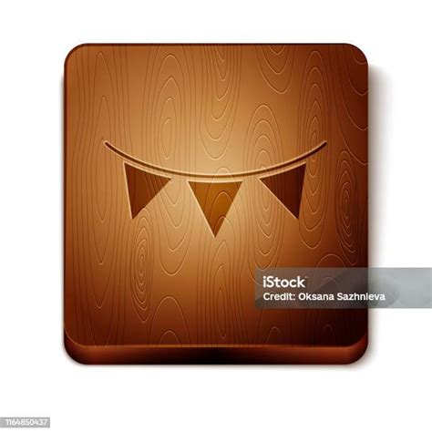 흰색 배경에 고립 된 깃발 아이콘갈색 카니발 화환 생일 축하 축제 및 공정한 장식을위한 파티 페넌트 나무 사각형 버튼입니다 벡터 일러스트레이션 기에 대한 스톡 벡터 아트 및