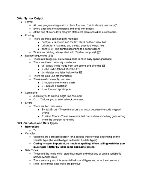 Unit 0 Notes Comp Sci Java 00a Syntax Output Format All Java