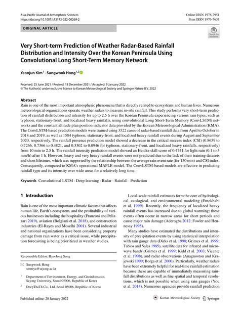 Pdf Very Short Term Prediction Of Weather Radar Based Rainfall Distribution And Intensity Over