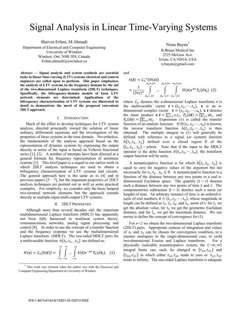 Pdf Signal Analysis In Linear Time Varying Systems