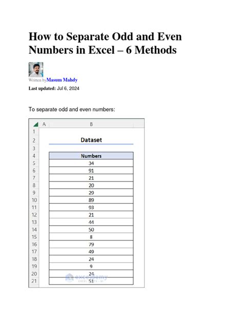 How To Separate Odd And Even Numbers In Excel Pdf Computer Programming Applied Mathematics
