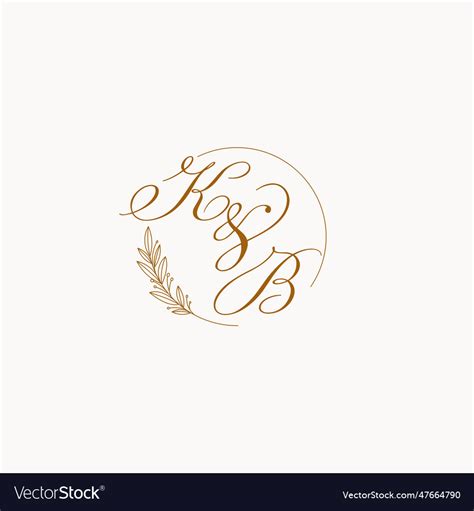 Initials Kb Wedding Monogram Logo With Leaves Vector Image