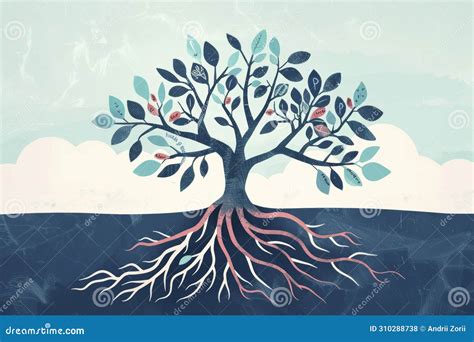 Stylized Tree With Deep Roots Stock Illustration