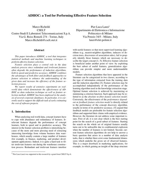 Pdf Adhoc A Tool For Performing Effective Feature Selection