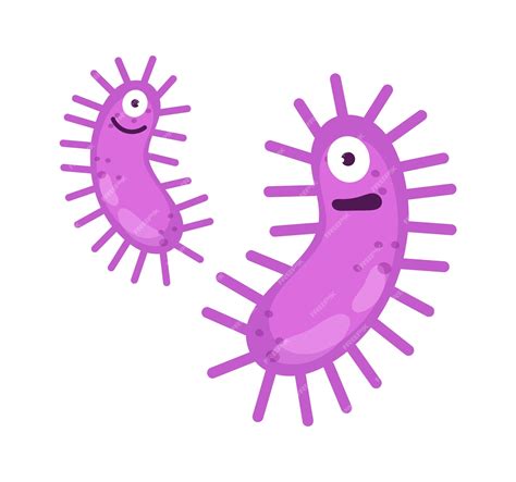 만화 박테리아 또는 세균 재미있는 문자 벡터 일러스트 레이 션 프리미엄 벡터