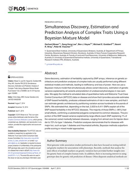 Pdf Simultaneous Discovery Estimation And Prediction Analysis Of Complex Traits Using A