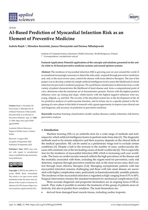 Pdf Ai Based Prediction Of Myocardial Infarction Risk As An Element Of Preventive Medicine