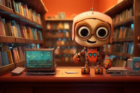 Robot Librarian Assisting Patrons In A Library Premium Ai Generated Image