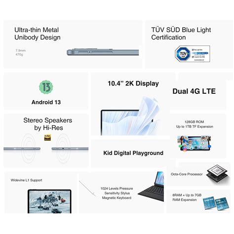 DOOGEE T20S Tablet PC 10 4 Inch 8GB 128GB Android 13 Spreadtrum T616 Octa Core 2 0GHz Support