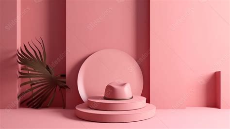 무료 분홍색 벽은 파스텔 색상의 전시용 차양 그림자가 있는 3d 렌더 연단 쇼케이스로 조롱됩니다 Ppt 배경 Slidesdocs
