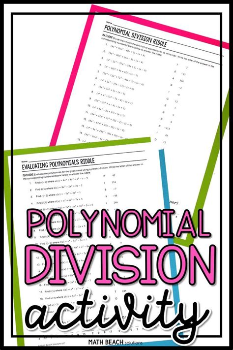 Polynomial Division Riddle Activity Algebra Lesson Plans Polynomials Algebra Worksheets
