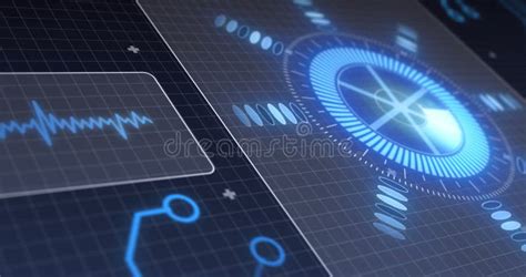 image of scope scanning processor elements and data processing on screens over grid stock